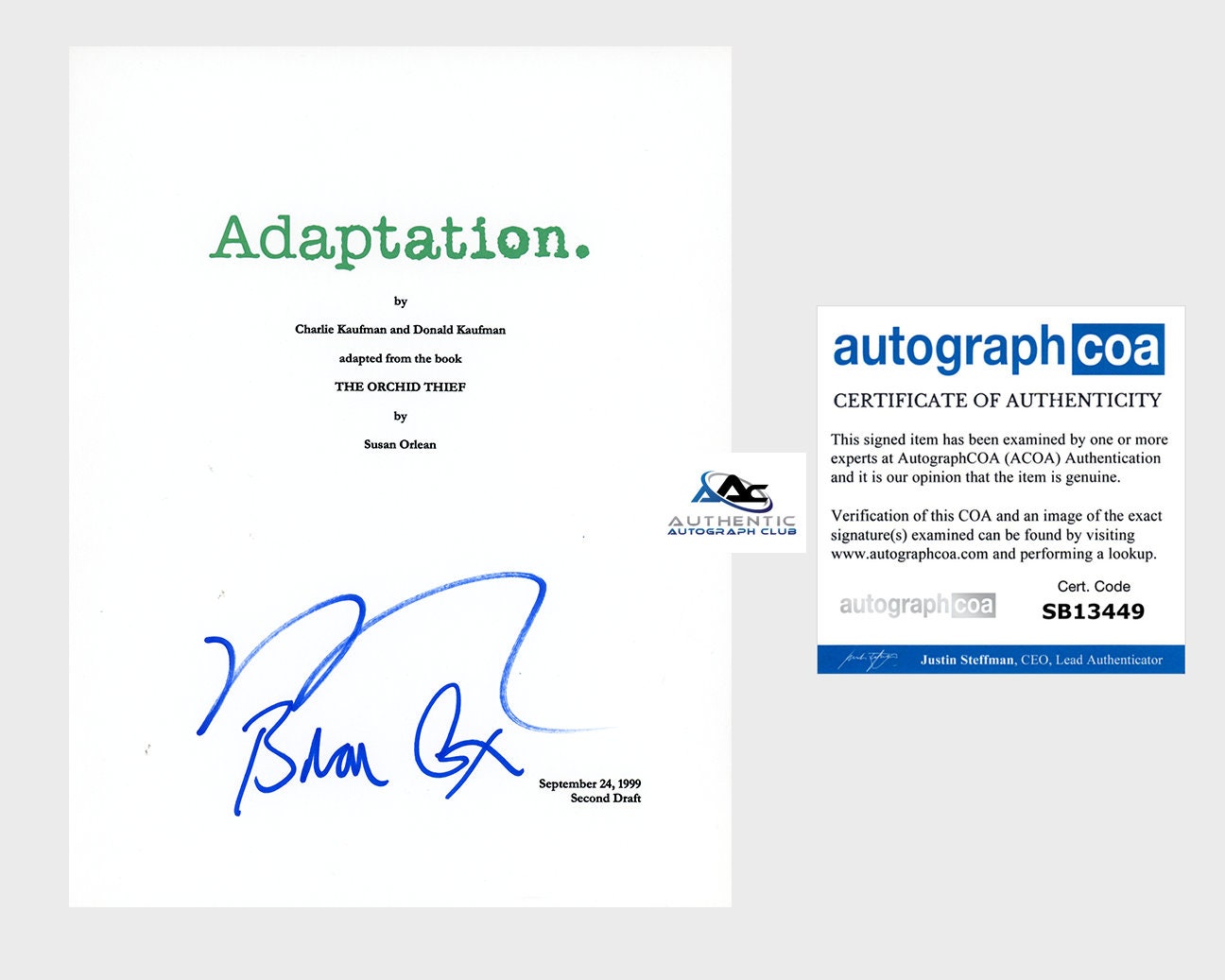 Nicolas Cage and Brian Cox Autograph Signed Adaptation Complte Full ...