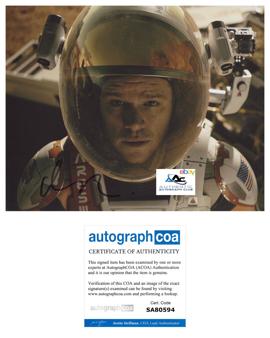 Matt Damon Autograph Signed 8x10 Photo the Martian Acoa - Etsy