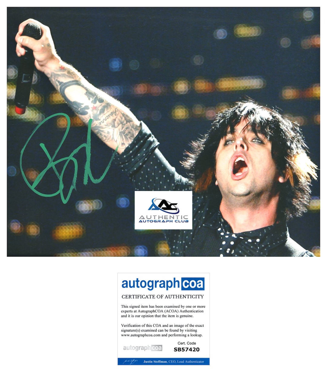 Billie Joe Armstrong Autograph Signed 8x10 Photo Green Day Acoa - Etsy