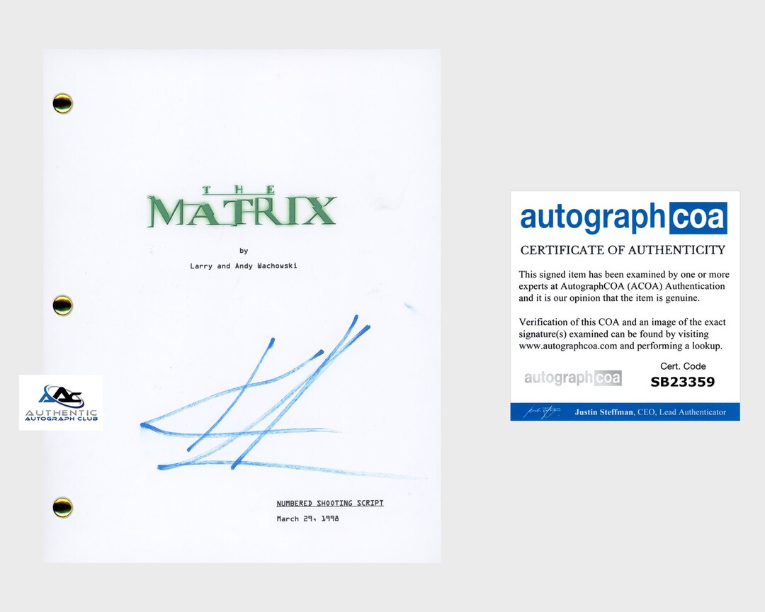 Keanu Reeves Autograph Signed the Matrix Movie Script Acoa Coa - Etsy