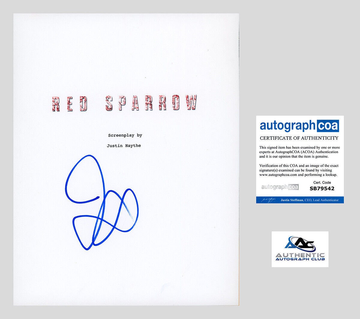 Jennifer Lawrence Autograph Signed Red Sparrow Full Script Acoa - Etsy