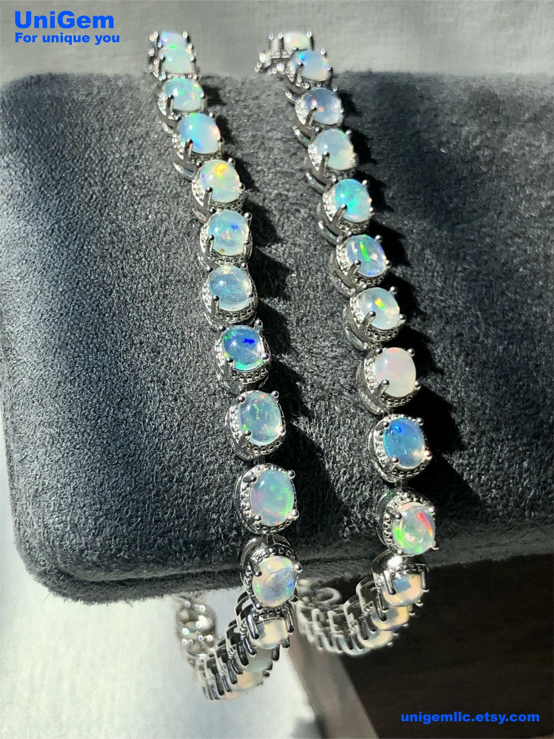 23pcs 5*4mm Natural Opal Gemstones Inlaid in 925 Silver Bracelet With ...