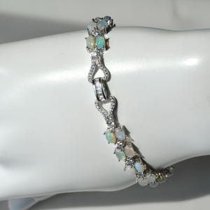28pcs 5*3mm Natural Opal Gemstones Inlaid in 925 Silver Bracelets With ...