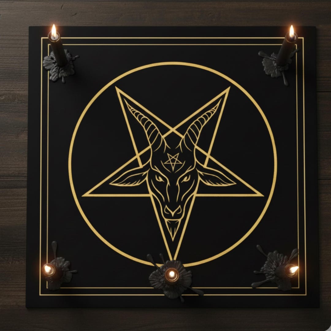 Baphomet Altar Cloth, Black Cotton Altar Table Cover, Occult Altar ...