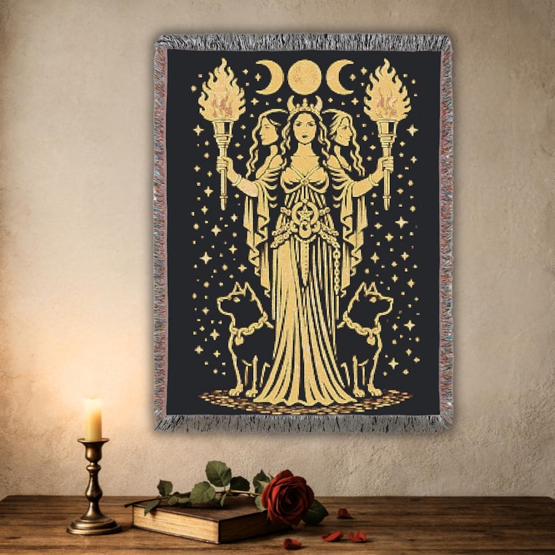 Hecate Triple Goddess Woven Blanket, Witchcraft Wall Tapestry, Gothic ...