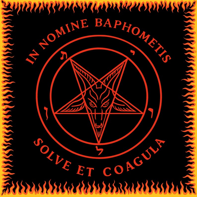 Baphomet Altar Cloth With Fire Border | Satanic Ritual Tablecloth ...