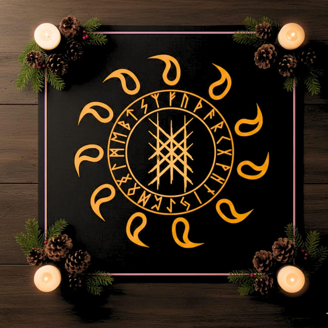 Yule Rune Altar Cloth Norse Sun Wheel, Pagan Table Mat for Rituals ...