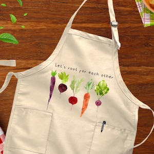 Lets Roots for Each Other Vegetable Apron, Cute Gardener Apron, Garden Apron, Gardening Apron ...