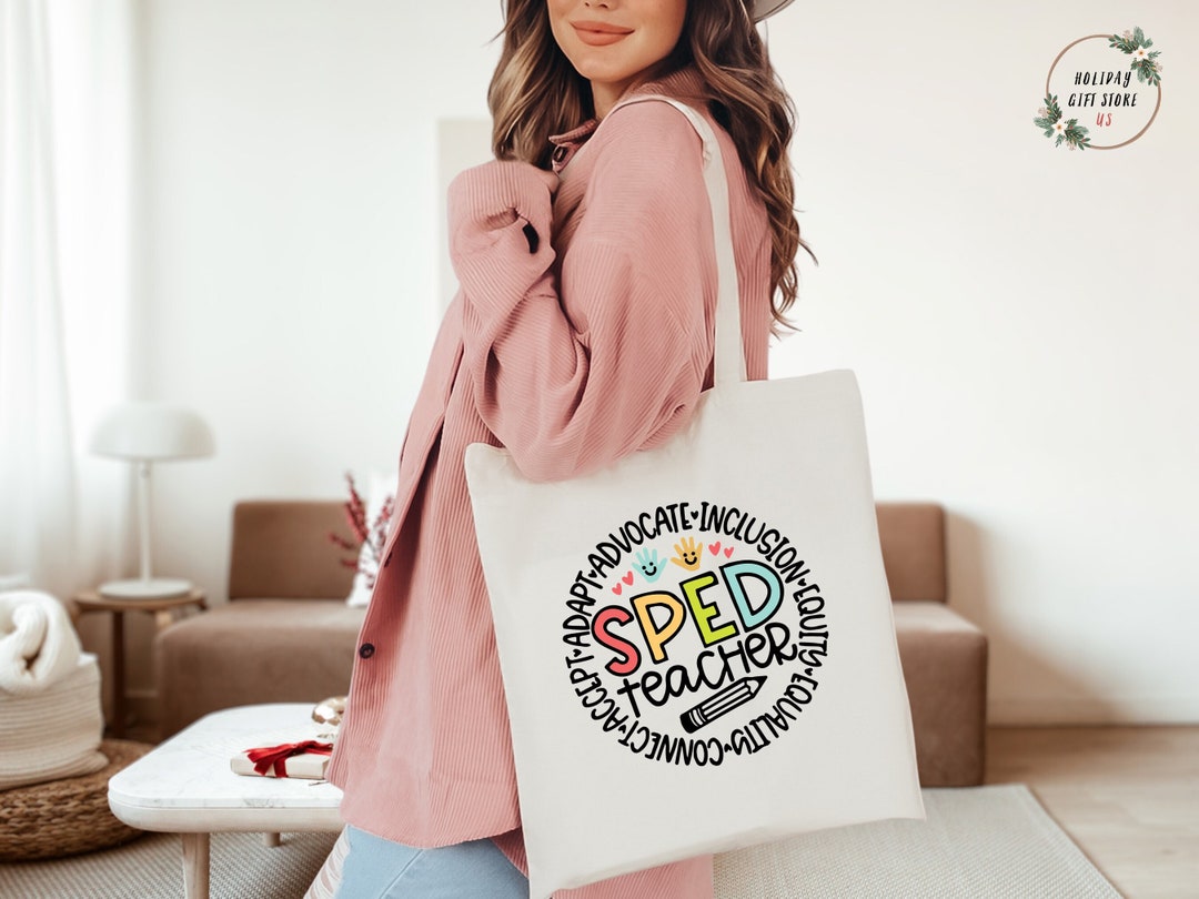 Sped Teacher Tote Bag, Accept Adapt Advocate Inclusion Equity Equality ...