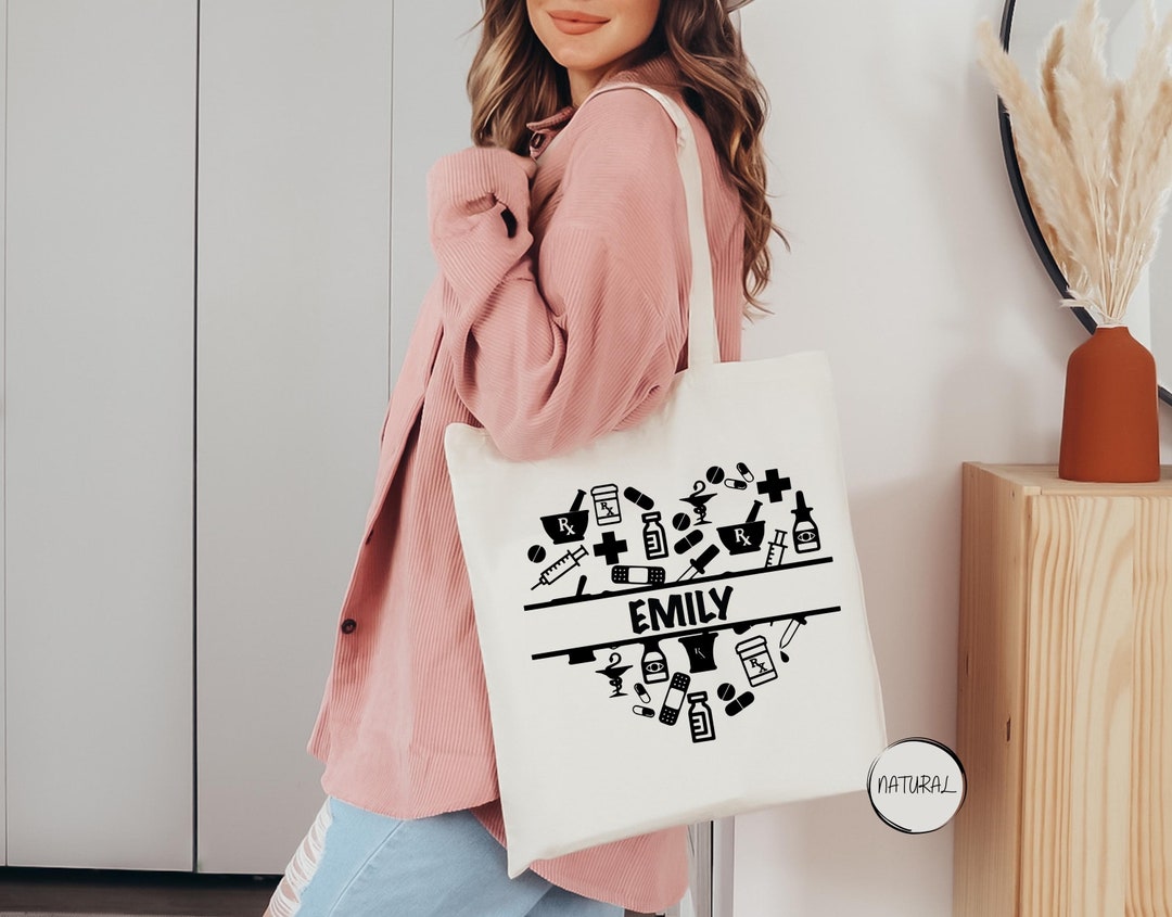 Pharmacy Heart Tote Bag, Personalized Pharmacist Bag, Custom Pharmacy ...