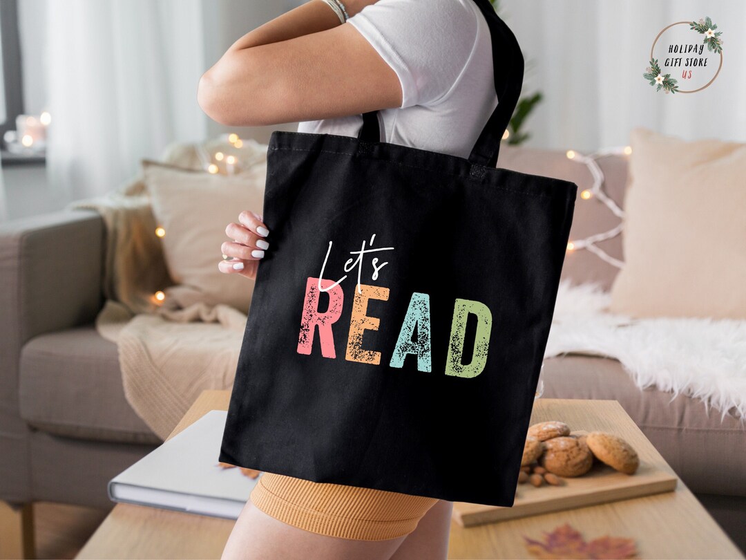 Lets Read Tote Bag, Reading Tote Bag, Book Lover Bag, Bookworm Bag ...