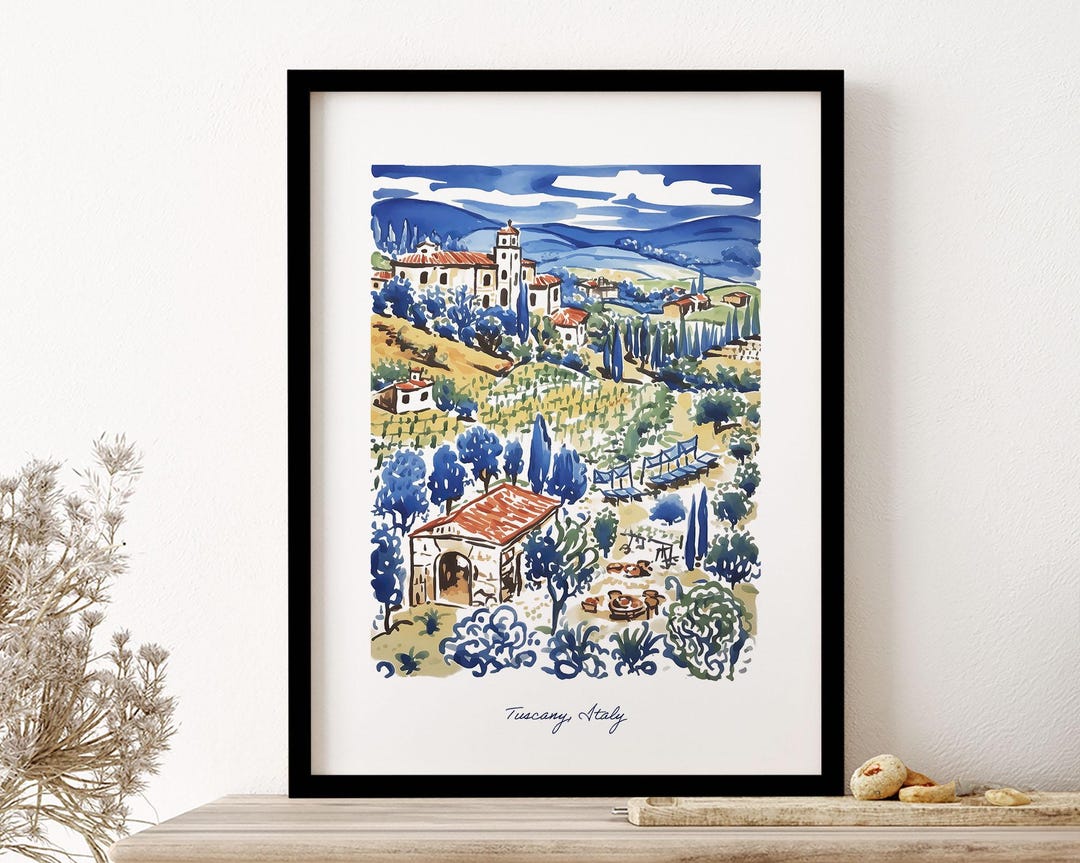 Tuscany Illustration Line Art Italy Travel Wall Art Print Poster Framed ...