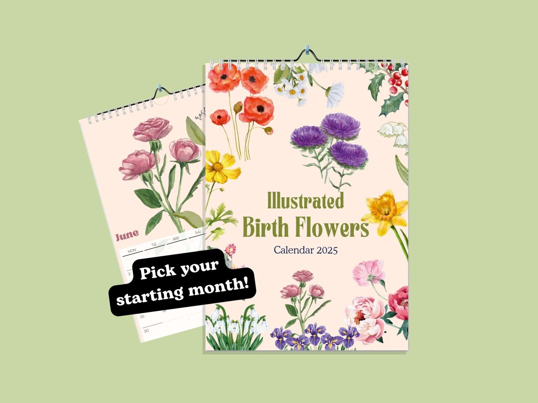 2025 Calendar: Birth Flowers Mid-year Calendar Christmas Gift Gift for ...