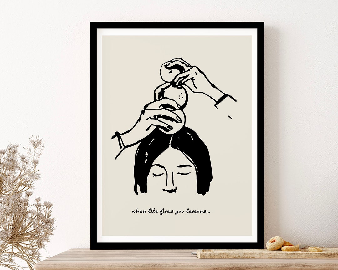 Woman Line Art Life Gives You Lemons Wall Art Print Poster Framed Art ...