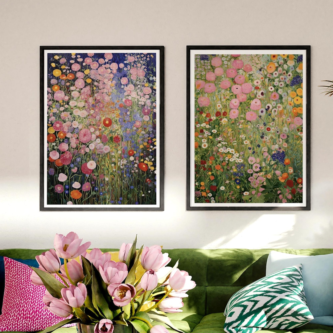 Set of 2 Gustav Klimt Prints, Klimt Flowers, Botanical Klimt Posters ...