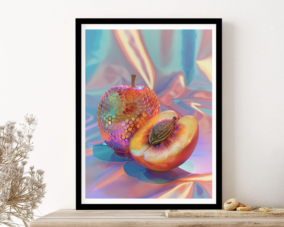 Disco Peach Print Poster Glam Disco Ball Peaches Wall Art Print Poster ...