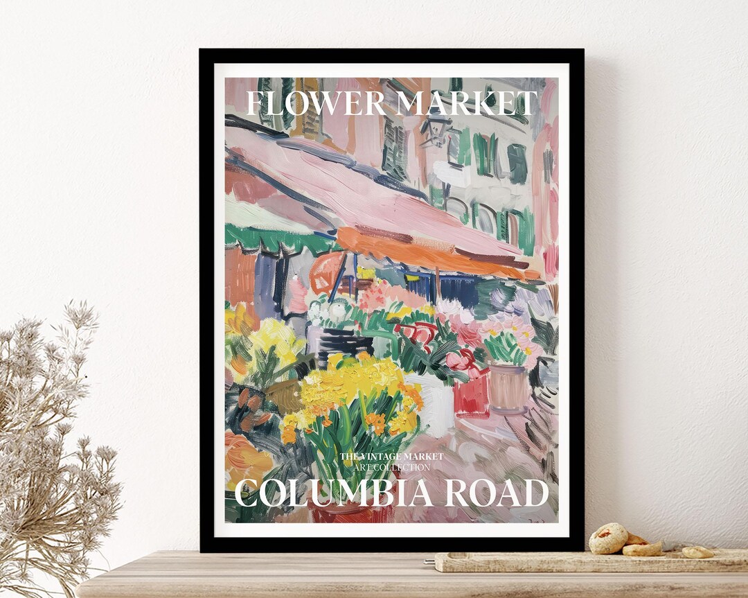 Flower Market, Vintage Painting Columbia Road London 4 Wall Art Print ...