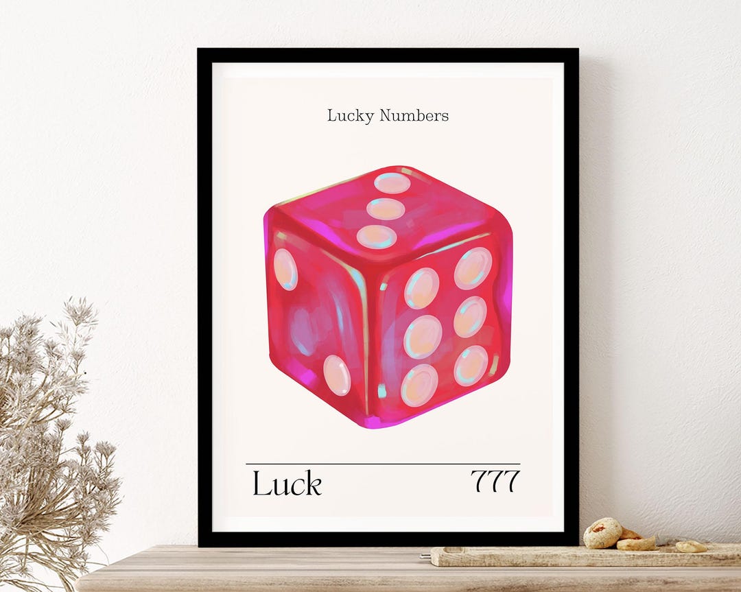 Pink Dice Retro Luck Angel Numbers 777 Wall Art Print Poster Framed Art ...