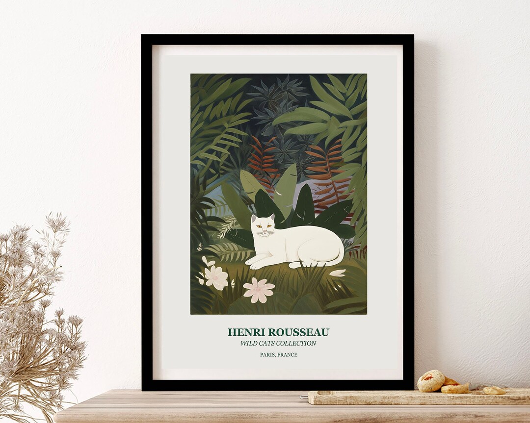 Henri Rousseau White Cat Wild Cat Collection Botanical Wall Art Print ...