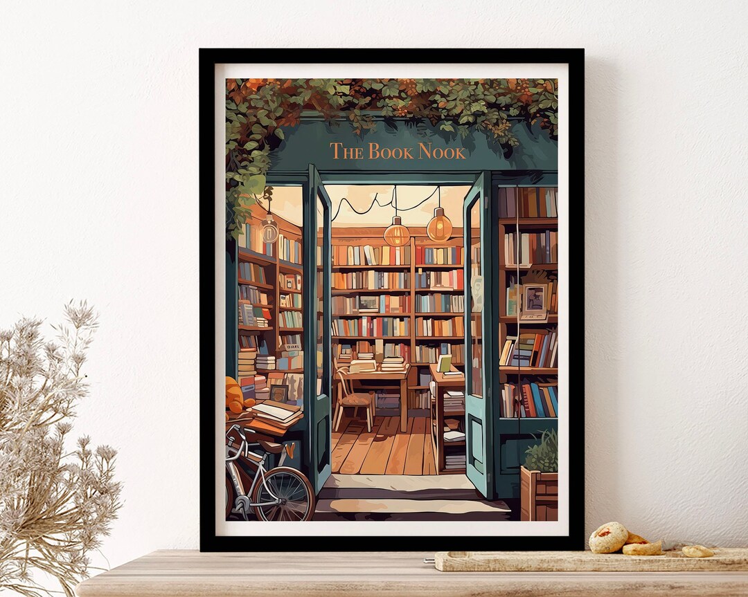 Vintage the Book Nook Poster Book Shop Print Book Lovers Gift Reading ...