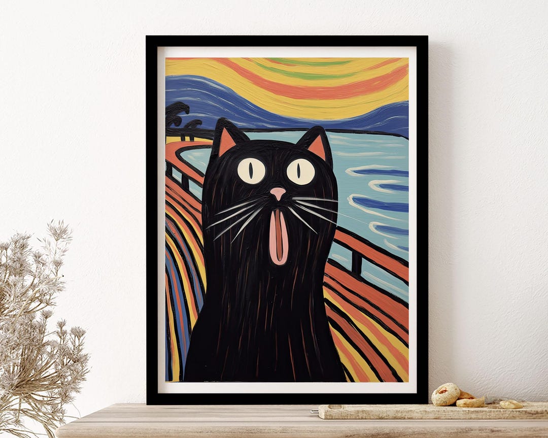 Edvard Munch the Scream Black Cat Funny Animals Wall Art Print Poster ...
