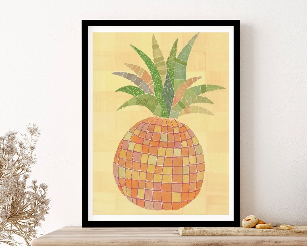 Pineapple Disco Ball Illustration Mirror Ball Anana Kitchen Food Wall ...
