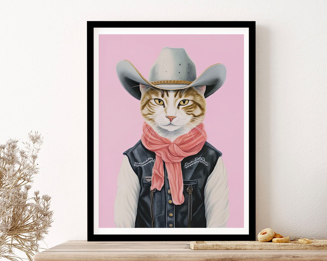 Cowboy Ginger Cat Quirky Western Print Pet Decor 2 Wall Art Print ...