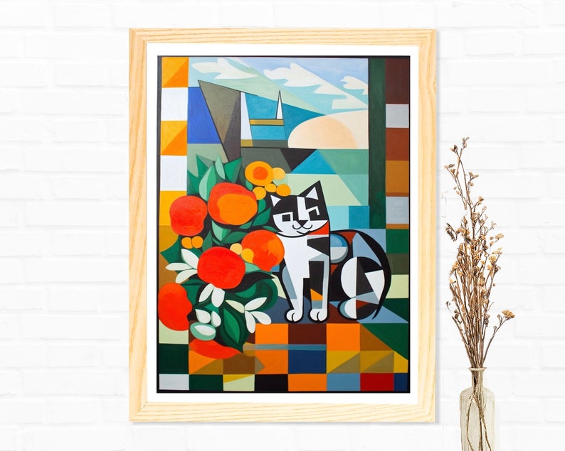 Picasso Cubism Cat With Still Life With Lillies Painting Wall - Etsy