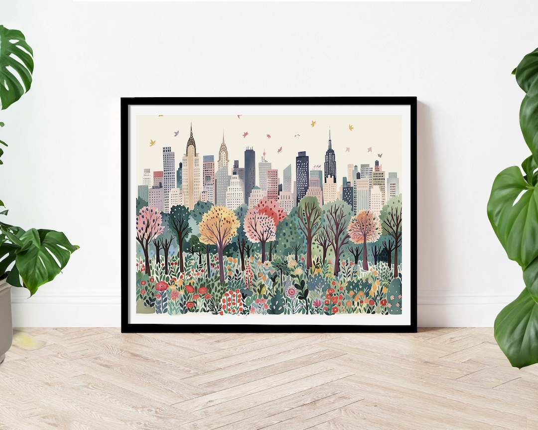 New York City, USA, NYC, Skyline, Landmarks Landscape Watercolour Wall ...