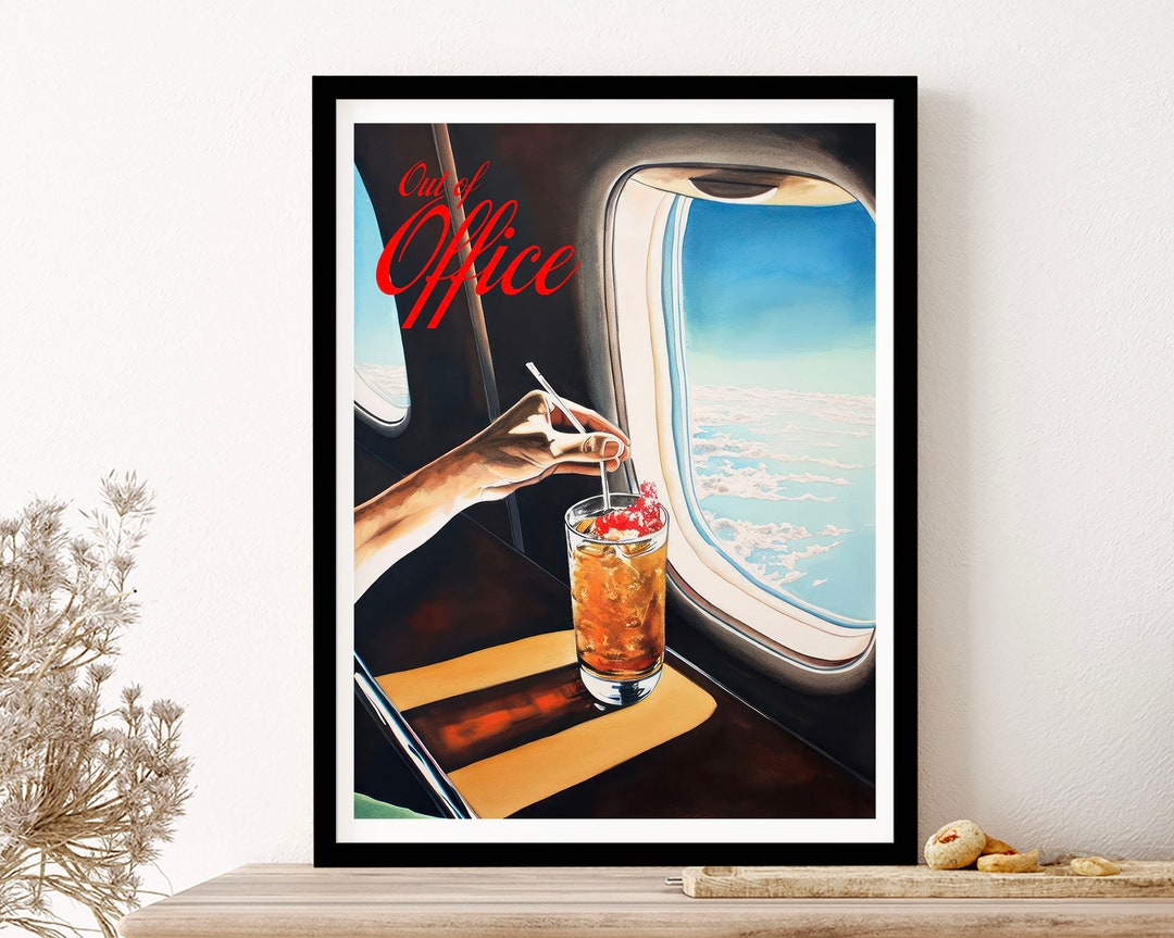 Retro Plane Window Cocktail Out of Office Wall Art Print Poster Framed ...