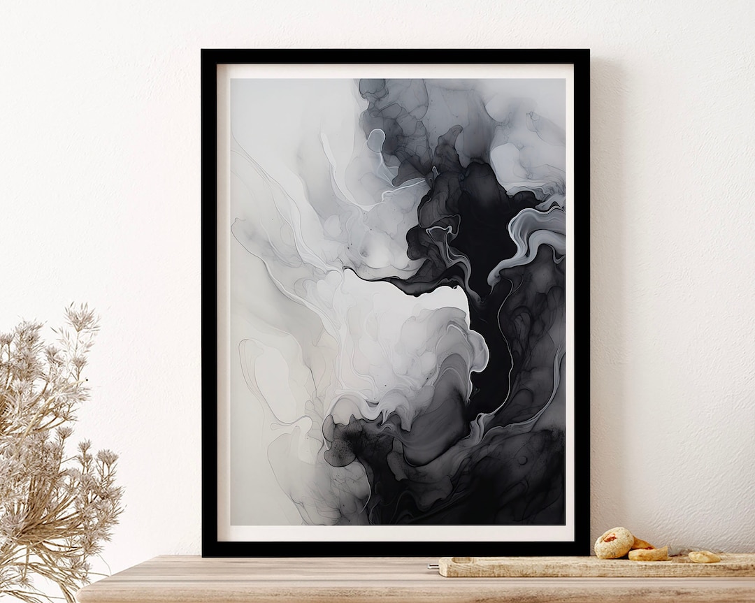 Abstract Black and White Flow Painting Smoke Wall Art Print - Etsy