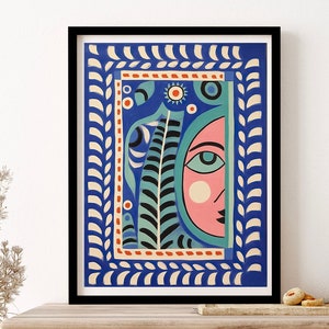 Folk Face Illustration Wall Art Print Poster Framed Art Gift - Etsy