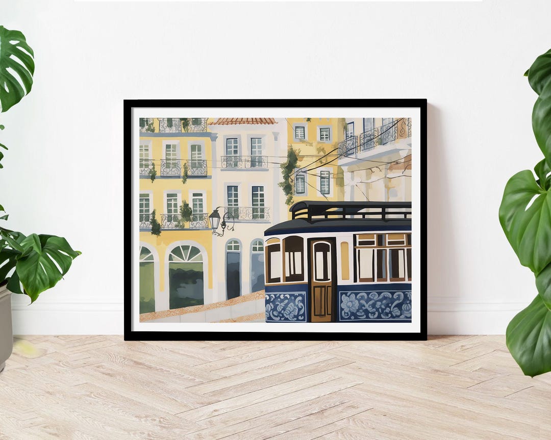 Lisbon, Portugal Street, Tram Landscape Watercolour Wall Art Print ...