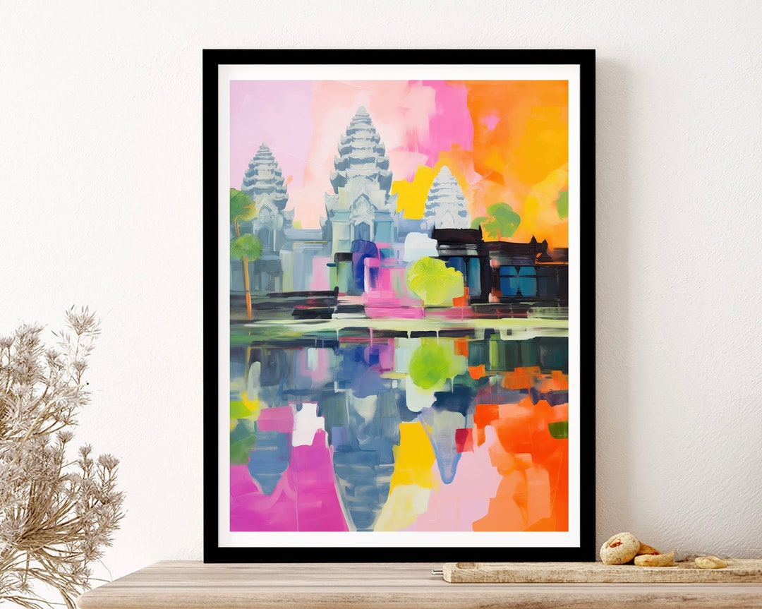 Angkor Wat Cambodia Travel Art Painting 2 Wall Art Print Poster Framed ...