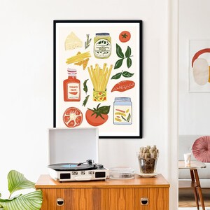Pasta Italian Cooking Illustration Kitchen Wall Art Print Poster Framed ...