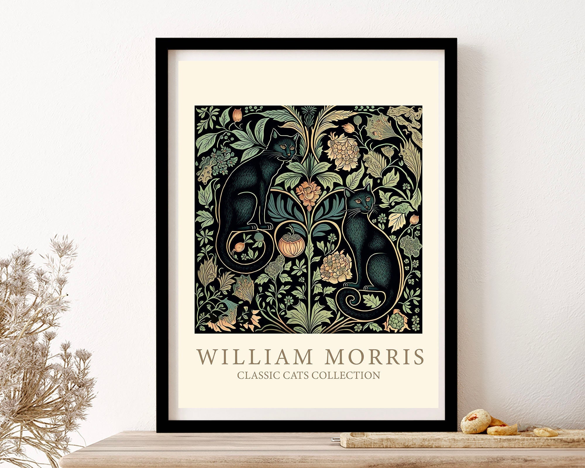 William Morris Cats Poster in Black and Green Wall Art Print - Etsy
