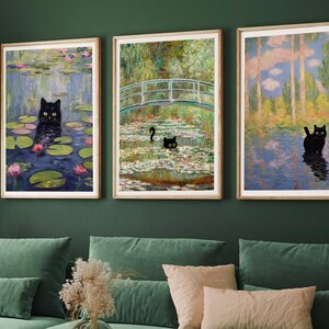 Claude Monet Cats Set of 3 Printed Art Gallery Wall, Art Print Sets - Etsy