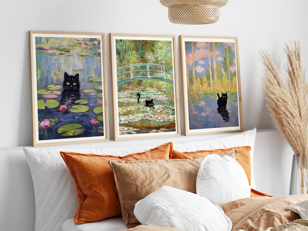 Claude Monet Cats Set of 3 Printed Art Gallery Wall, Art Print Sets - Etsy