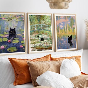 Claude Monet Cats Set of 3 Printed Art Gallery Wall, Art Print Sets - Etsy