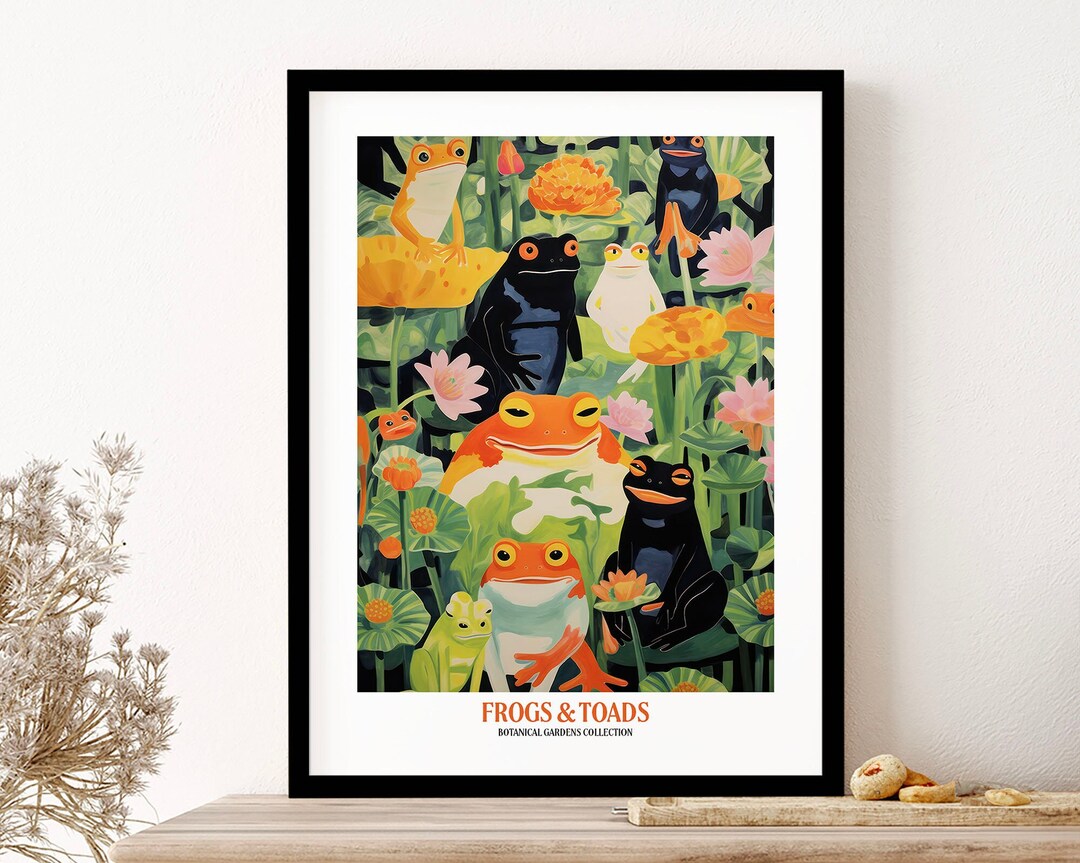 Frogs and Toads Garden Orange Poster Wall Art Print Poster Framed Art ...
