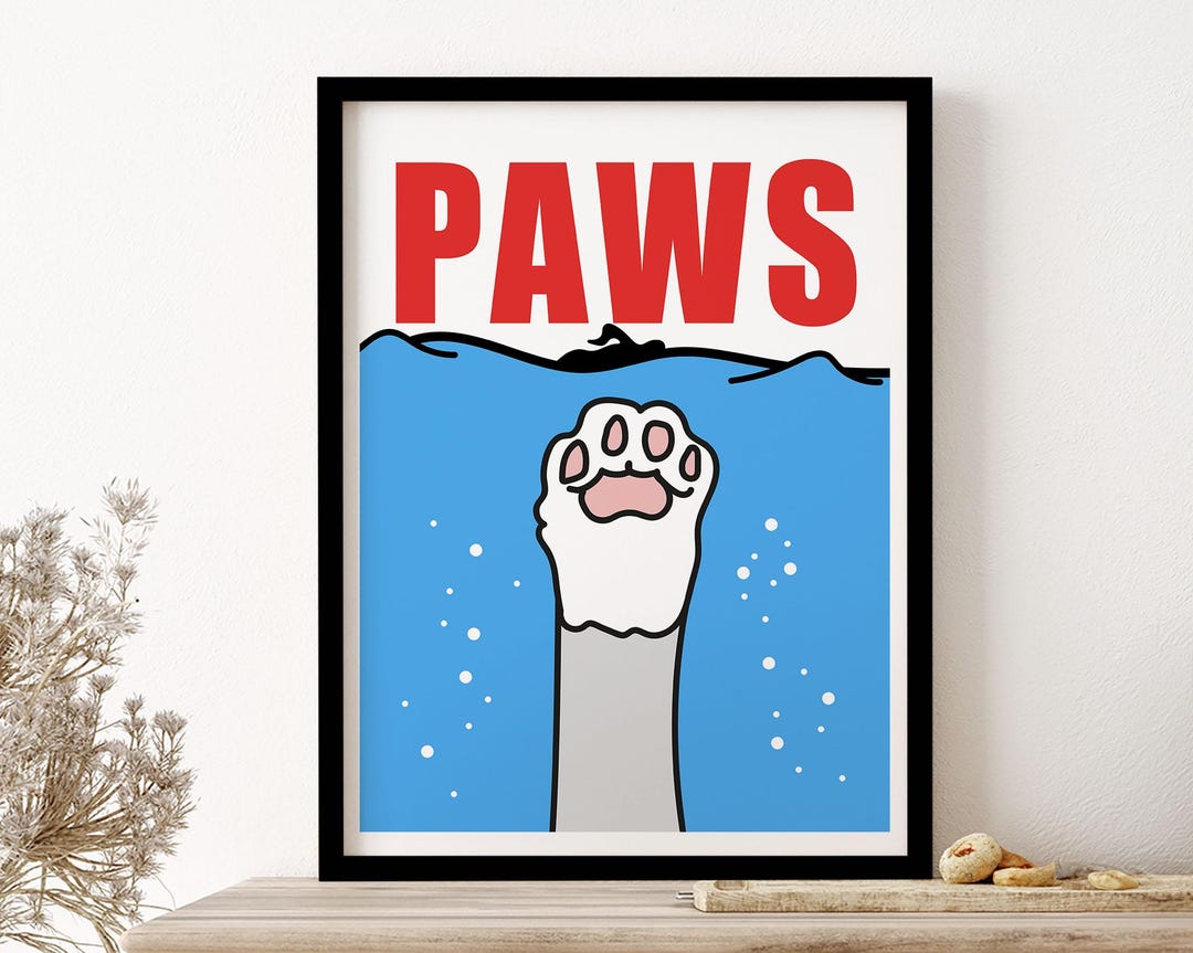 Paws Poster Cat Jaws Parody Animals Wall Art Print Poster Framed Art ...