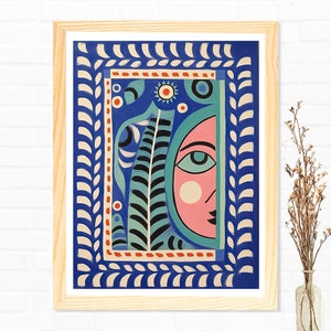 Folk Face Illustration Wall Art Print Poster Framed Art Gift - Etsy