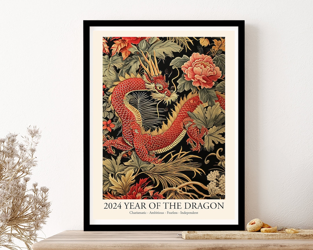 Lunar Year of the Dragon 2024 Wall Art Print Poster Framed, Dragon Art ...