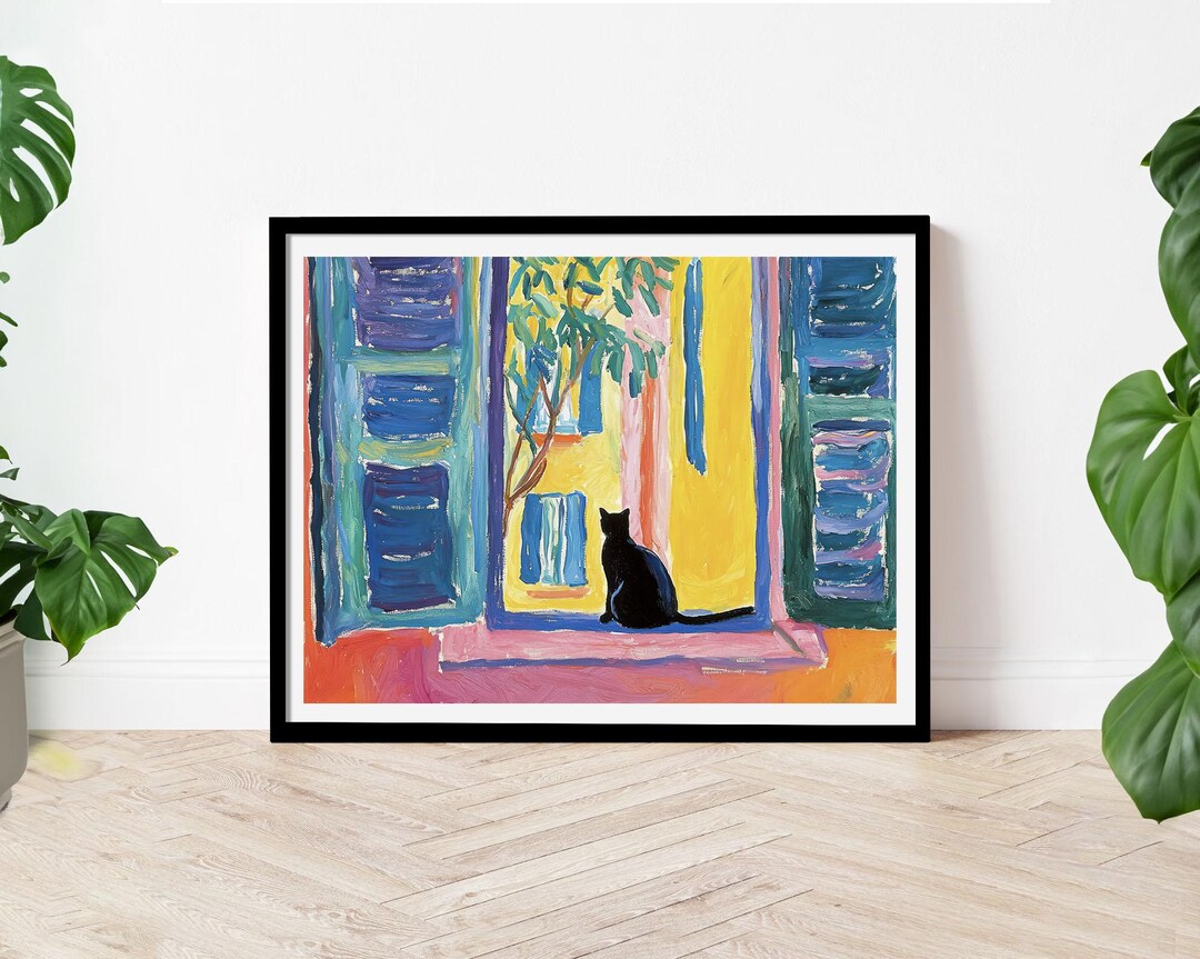 Cat Open Window Matisse Style Landscape Wall Art Print Poster Framed ...