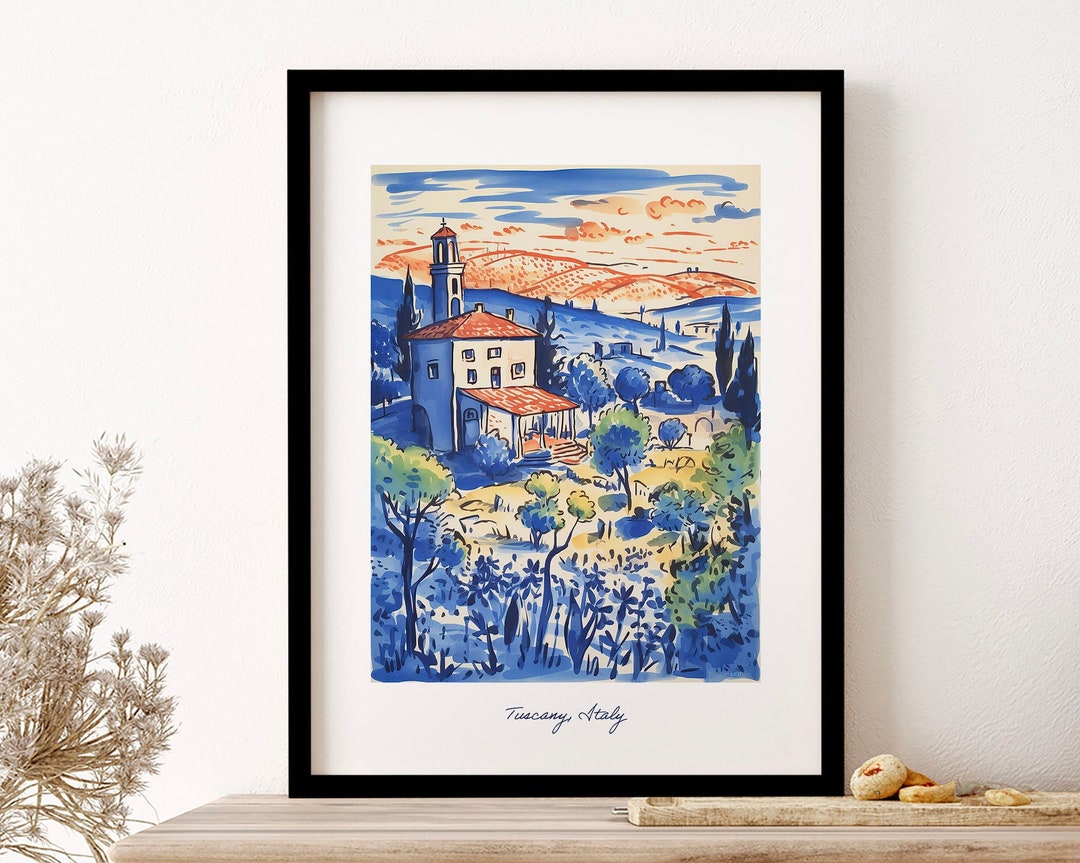 Tuscany Italy Illustration Line Art Travel Wall Art Print Poster Framed ...