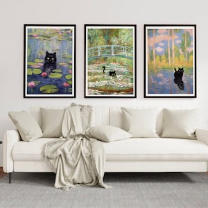 Claude Monet Cats Set of 3 Printed Art Gallery Wall, Art Print Sets - Etsy