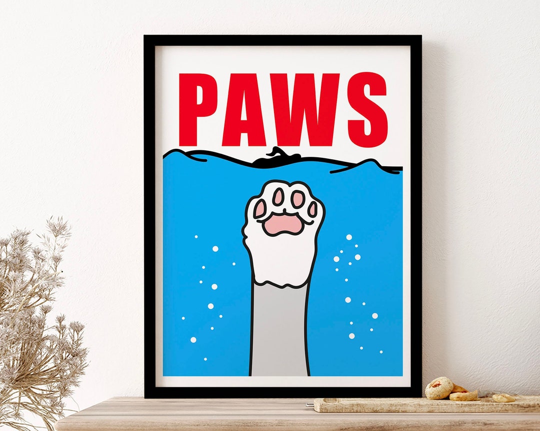 Paws Poster Cat Jaws Parody Animals Wall Art Print Poster Framed Art ...