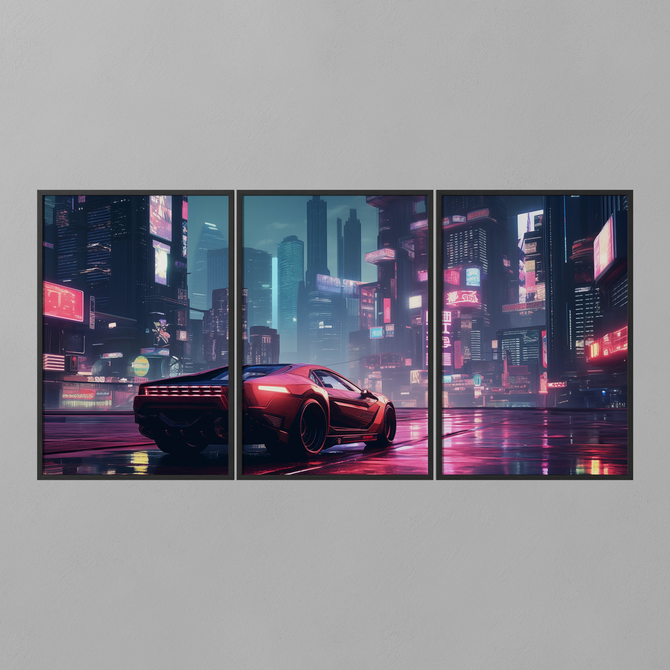 Cyberpunk Car and Night City Poster | Set of 3 Posters | 3 Piece Wall ...
