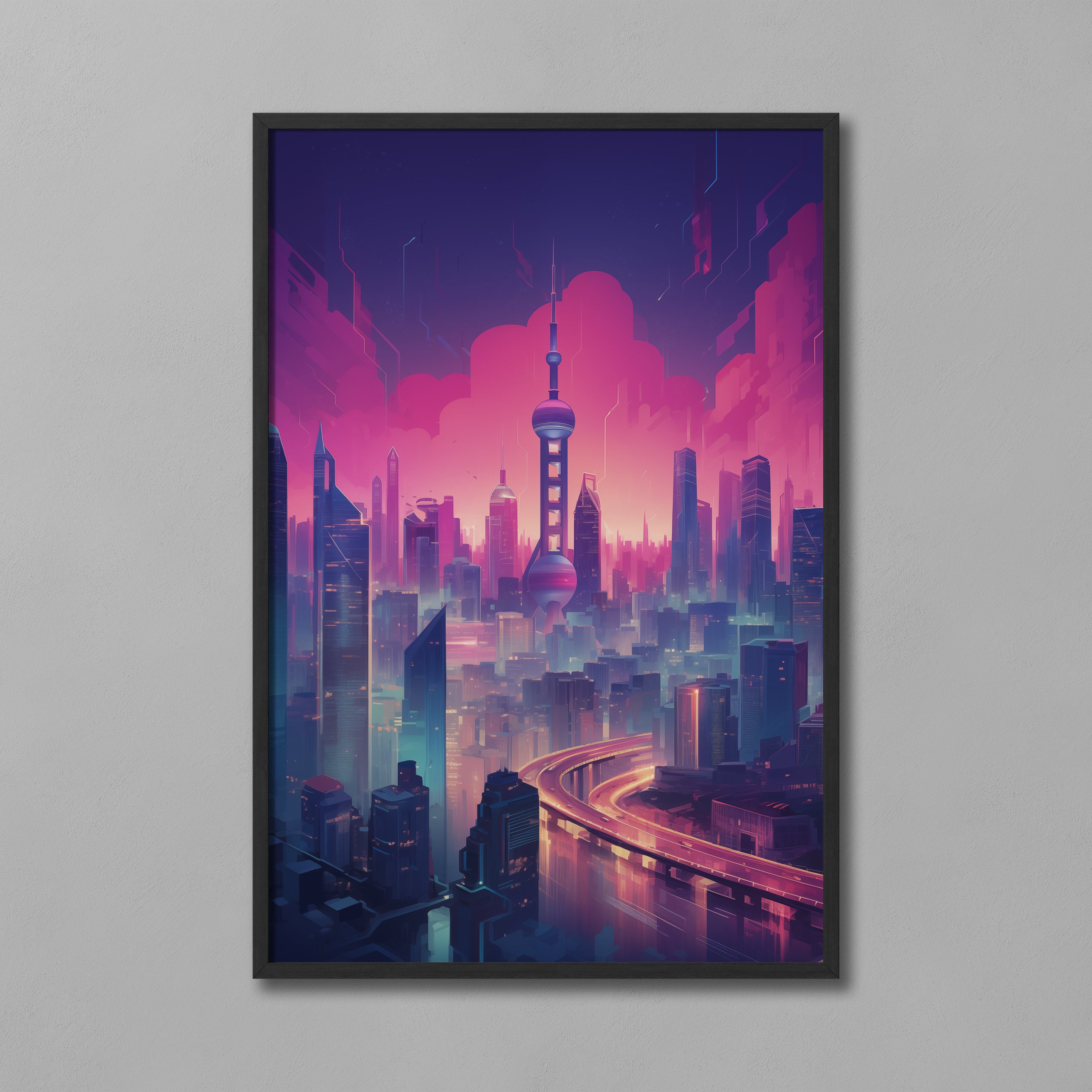 Cyberpunk Shanghai Skyline Poster Cyberpunk Wall Art Print - Etsy