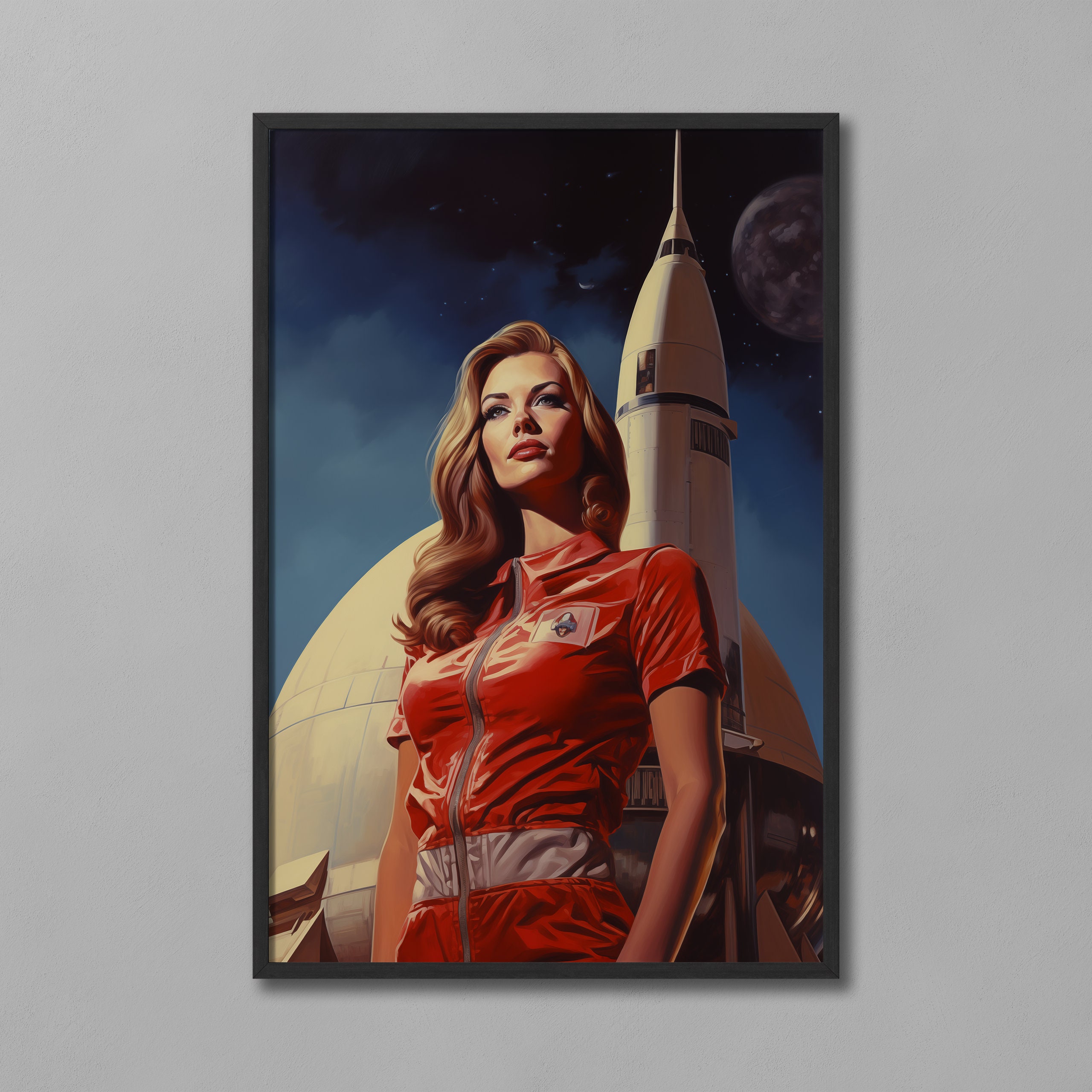 Retro Futuristic Female Astronaut Poster Space Rocket Science Fiction ... Retro Futuristic Female Astronaut Poster Space Rocket Science Fiction ...
